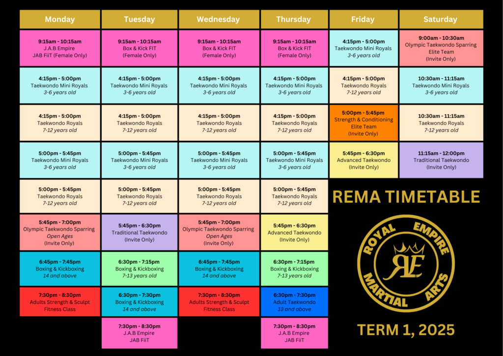 TimeTable - Royal Empire Martial Arts